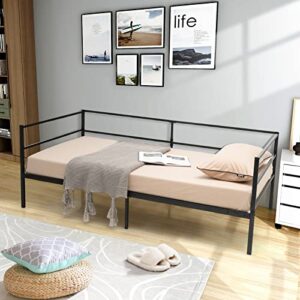 Giantex Metal Twin Daybed Frame, Day Bed with Metal Slat Support & 3-Sided Guardrails, 2-in-1 Space-Saving Sofa Bed for Living Room Guest Room, No Box Spring Needed, Black