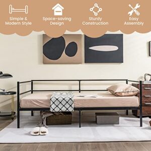 Giantex Metal Twin Daybed Frame, Day Bed with Metal Slat Support & 3-Sided Guardrails, 2-in-1 Space-Saving Sofa Bed for Living Room Guest Room, No Box Spring Needed, Black