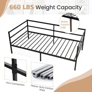 Giantex Metal Twin Daybed Frame, Day Bed with Metal Slat Support & 3-Sided Guardrails, 2-in-1 Space-Saving Sofa Bed for Living Room Guest Room, No Box Spring Needed, Black