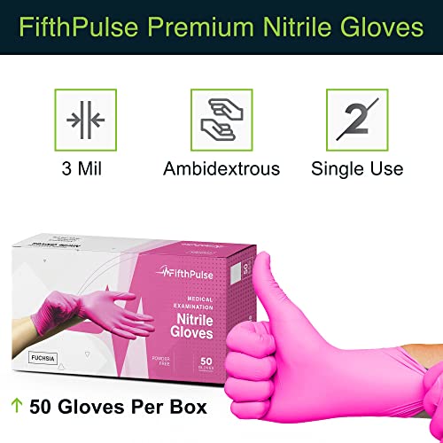 Fuchsia Hot Pink Nitrile Disposable Gloves - 50 Count - 3 Mil Nitrile Gloves Medium - Powder and Latex Free Rubber Gloves - Surgical Medical Exam Gloves - Food Safe Cooking Gloves