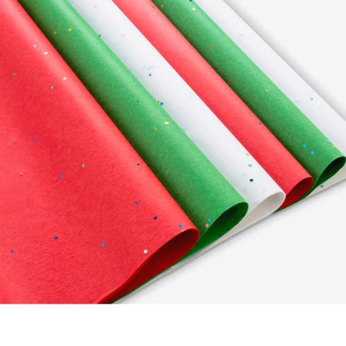 Christmas Tissue Paper for Gift Bags 100 Sheets | Red Green and White Christmas Sheets- Glittery Colorful Sparkle Christmas Wrapping Tissue Paper Bulk 20 X 20" Tissue Sheets