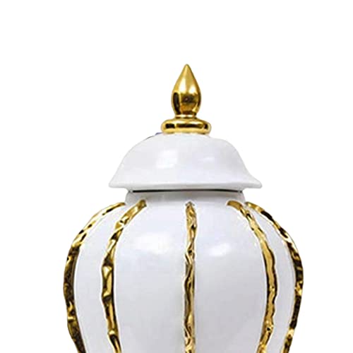 Gralara Luxury Ginger Jar, Temple Jar, Ginger Jar Vase, White and Gold Ceramic Jar with Lid, Porcelain Ceramic Vase, for Home Decor, 14.17'' H