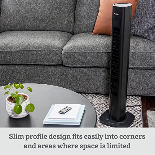 HOLMES 36" Smart WI-FI Connected Tower Fan, Alexa Fan, Voice Control, Oscillation, Digital Control Panel, Remote Control, 3 Speed Settings, 3 Modes, 15-Hour Auto-Shut Off Timer, Black Finish