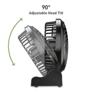 HOLMES 4" Personal Fan, Rechargeable Battery, 3 Speed Settings, Lightweight, Compact and Portable, Adjutstable Head, Home and Office, USB Cable, Black Finish