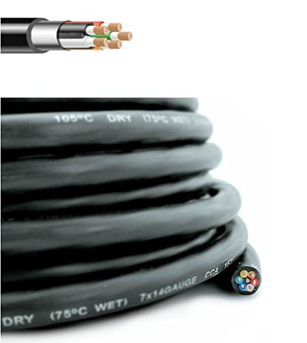 12vMax Electronics 14 Gauge 7 Way Conductor Extension RV Trailer Wire Cable Wiring Insulated 50 Feet 14/7