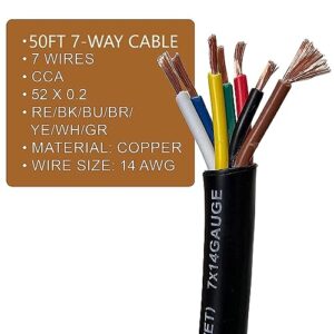 12vMax Electronics 14 Gauge 7 Way Conductor Extension RV Trailer Wire Cable Wiring Insulated 50 Feet 14/7