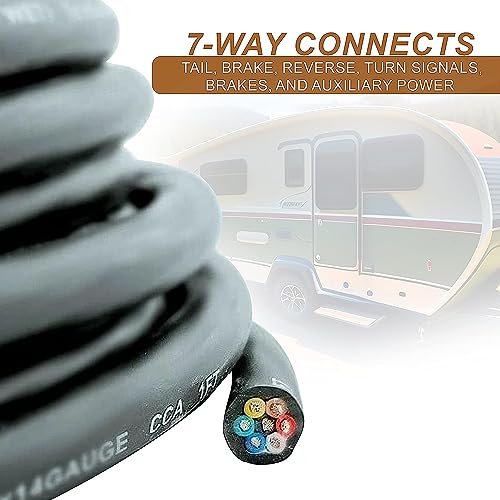 12vMax Electronics 14 Gauge 7 Way Conductor Extension RV Trailer Wire Cable Wiring Insulated 50 Feet 14/7