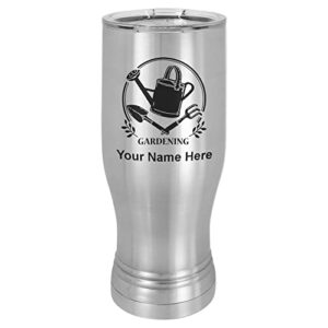 lasergram 14oz vacuum insulated pilsner mug, gardening, personalized engraving included (stainless steel)