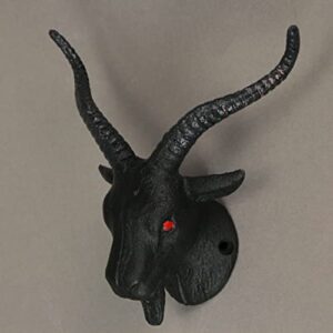 Set of 2 Black Cast Iron Baphomet Wall Hooks: Decorative Coat and Towel Rack, Each 6 Inches High, Easy Installation, Perfect for Spooky Gothic Home Decor