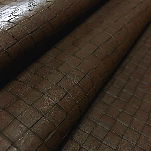 Woven Faux Leather Fabric, Embossed Soft Basketweave Vinyl, Textured Crafts DIY and Upholstery Pleather Sheets - Cut by The Yard (Brown)