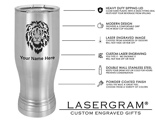 LaserGram 14oz Vacuum Insulated Pilsner Mug, Racing Flags, Personalized Engraving Included (Stainless Steel)