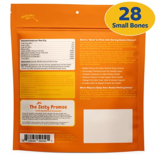 Zesty Paws Dental Bones for Small Dogs - Fights Tartar & Plaque - Gum, Teeth & Bone Health - Cinnamon for Dog Breath - Immune, Joint, Gut, Skin & Coat Support - Omega 3 EPA & DHA & Calcium - 28 ct