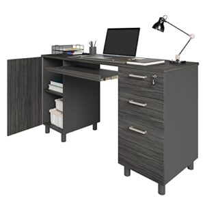 Modern Design By Crafts & comfort Venice Computer Desk - Office Desk with 3 Drawers & CPU Storage Cabinet - Laptop Workstation with Keyboard Tray & Cable Hole - Home & Office Supplies -Slate/Black