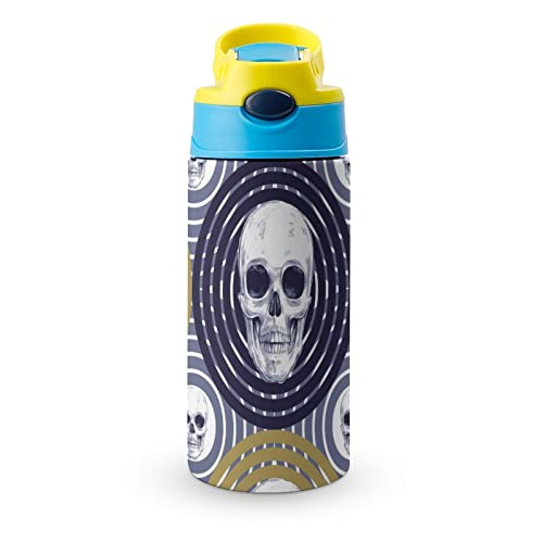 Thermos Cup 500Ml Circle Skull Insulated Water Bottle With Straw For Sports And Travel