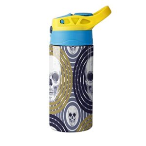 Thermos Cup 500Ml Circle Skull Insulated Water Bottle With Straw For Sports And Travel