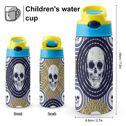 Thermos Cup 500Ml Circle Skull Insulated Water Bottle With Straw For Sports And Travel