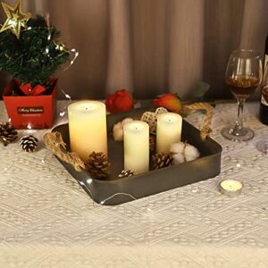 Hipiwe Galvanized Metal Tray with Rope Handle Farmhouse Metal Iron Tray Square Candle Holder Tray Industrial Style Serving Tray Countertop Decorative Tray Centerpiece Tray Rustic Decor