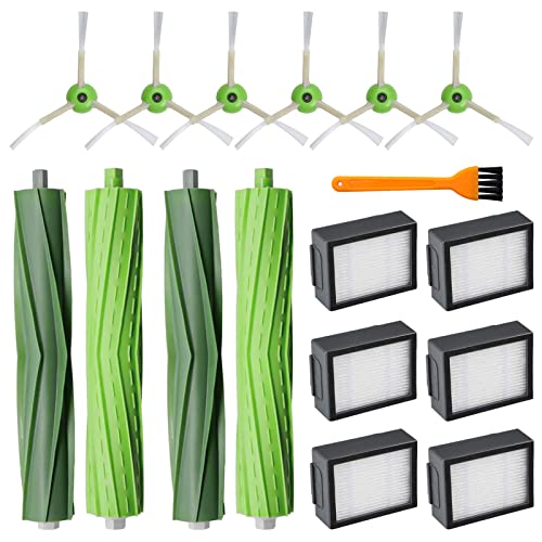 Replacement for iRobot Roomba i7 i7+ i7 Plus E5 E6 E7 Parts Kit - Replenishement Vacuum Cleaner Accessories with 2 Set Multi-Surface Rubber Brushes, 6PCS HEPA Filters, 6 Edge-Sweeping Side Brushes