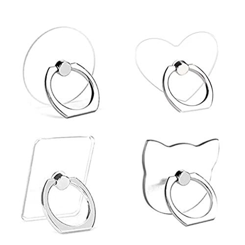 NLQHOPTS Transparent Cell Phone Ring Stand Holder, 4 Packs Phone Ring Holder Kickstands, 360° Degree Rotation Clear Finger Ring Grip Stand Compatible with Most Smartphones and Tablet