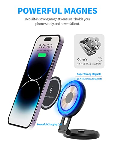 Marnana Fast Charging Wireless Car Charger Mount, Magnetic Foldable Car Phone Holder for Tesla Model 3/Y Designed for MagSafe Compatible with iPhone 12/13/14 Series