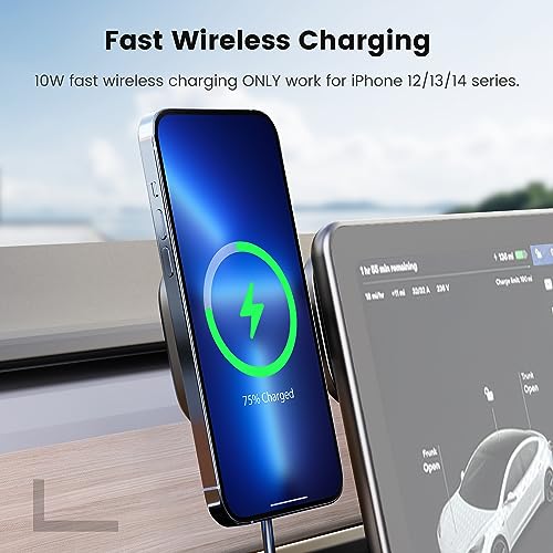 Marnana Fast Charging Wireless Car Charger Mount, Magnetic Foldable Car Phone Holder for Tesla Model 3/Y Designed for MagSafe Compatible with iPhone 12/13/14 Series