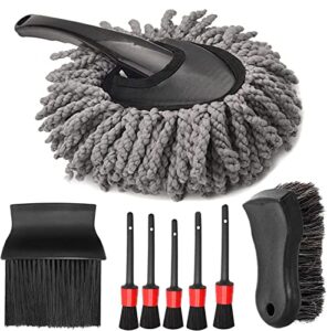 jerbor car duster interior kit,multiple soft detailing brush set for car wheels, carpet, leather seat, ac vents, dashboard cleaning