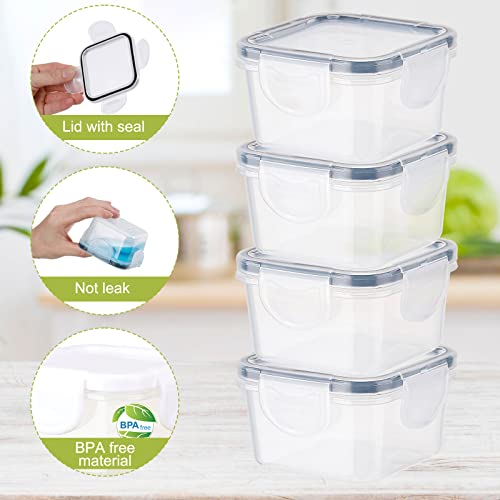 Zopeal 20 Pcs Small Food Container Mini Salad Dressing Container Plastic 5 oz Square Snack Food Condiment Containers Reusable Sauce Cups with Lids for Baby Lunch Picnic Travel