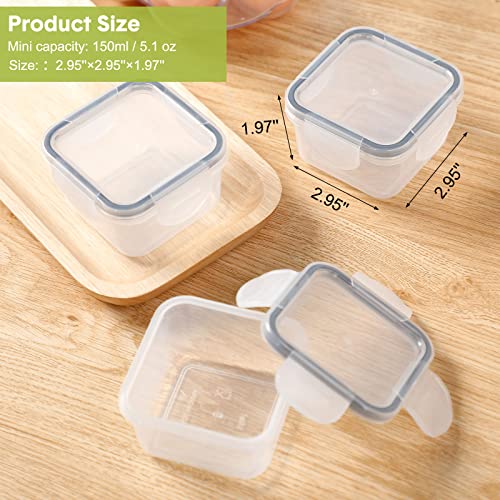 Zopeal 20 Pcs Small Food Container Mini Salad Dressing Container Plastic 5 oz Square Snack Food Condiment Containers Reusable Sauce Cups with Lids for Baby Lunch Picnic Travel