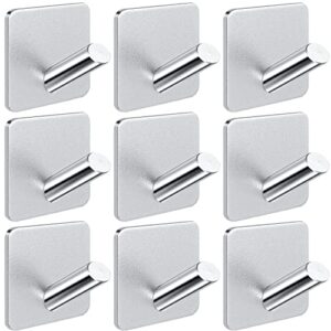 visen 9 pack adhesive hooks,bath towel hooks brushed nickel,adhesive wall hooks waterproof stainless steel hooks,heavy duty coat hooks towel hooks stick on bathroom or kitchen