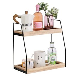 tiita 2 tier bathroom counter organizer, wood bathroom countertop organizer, kitchen spice rack storage shelf, standing vanity tray for countertop, coffee station organizer