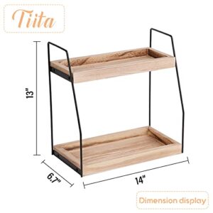 Tiita 2 Tier Bathroom Counter Organizer, Wood Bathroom Countertop Organizer, Kitchen Spice Rack Storage Shelf, Standing Vanity Tray for Countertop, Coffee Station Organizer