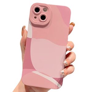 ykczl compatible with iphone 13 case 6.1 inch, cute painted art full camera lens protective slim soft shockproof phone case for women girl-pink