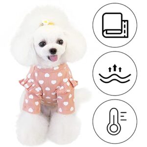 Nuatpetin 2 Pack Heart Printed Puppy Shirts for Girls and Princess, Cute Soft Knitwear Ruffle Sleeve Dog Girl Clothes, Winter Warm Elegant Puppy Pullover Vest for Small Medium Dog Cat Puppy