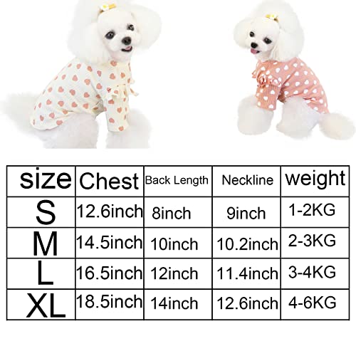 Nuatpetin 2 Pack Heart Printed Puppy Shirts for Girls and Princess, Cute Soft Knitwear Ruffle Sleeve Dog Girl Clothes, Winter Warm Elegant Puppy Pullover Vest for Small Medium Dog Cat Puppy