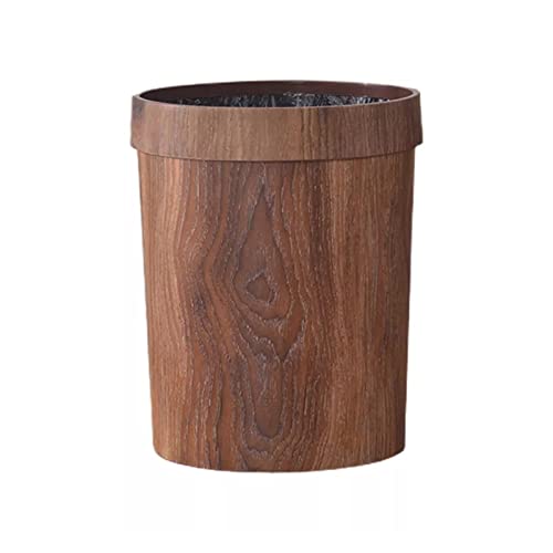 TIMLUX Retro Wood Grain Trash Can Home Living Room Kitchen Garbage Bin Office Toilet Paper Basket Bathroom Bedroom Supplies