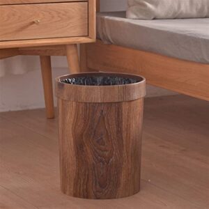 TIMLUX Retro Wood Grain Trash Can Home Living Room Kitchen Garbage Bin Office Toilet Paper Basket Bathroom Bedroom Supplies