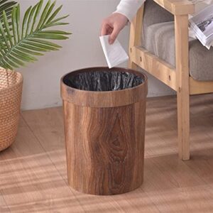 TIMLUX Retro Wood Grain Trash Can Home Living Room Kitchen Garbage Bin Office Toilet Paper Basket Bathroom Bedroom Supplies