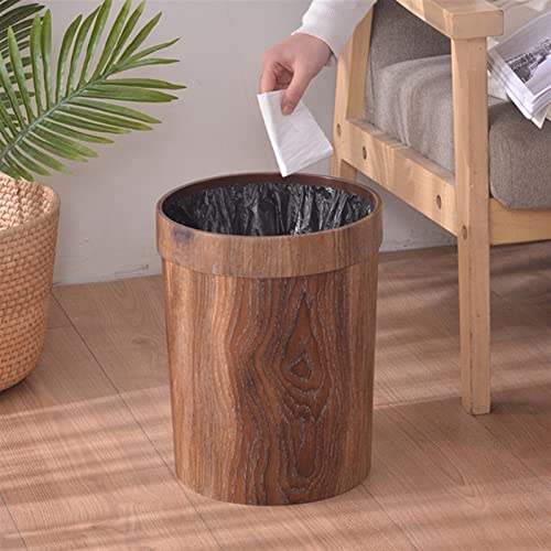 TIMLUX Retro Wood Grain Trash Can Home Living Room Kitchen Garbage Bin Office Toilet Paper Basket Bathroom Bedroom Supplies