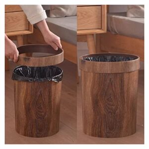 TIMLUX Retro Wood Grain Trash Can Home Living Room Kitchen Garbage Bin Office Toilet Paper Basket Bathroom Bedroom Supplies