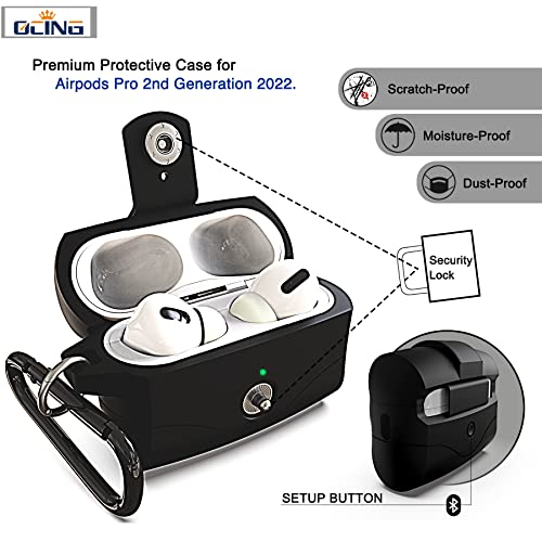 OCING 6 in One Airpods Pro 2 Case with Secure Lock, Full Body Protective Case Compatible with Airpod Pro 2nd / 1st Generation（2022/2019）, Supports Wireless Charging (Black)