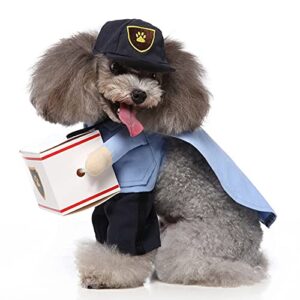 funny costumes pet suit, cute and adorable pet mail carrier costume hoodie coat for birthdays role playing for christmas halloween(l)