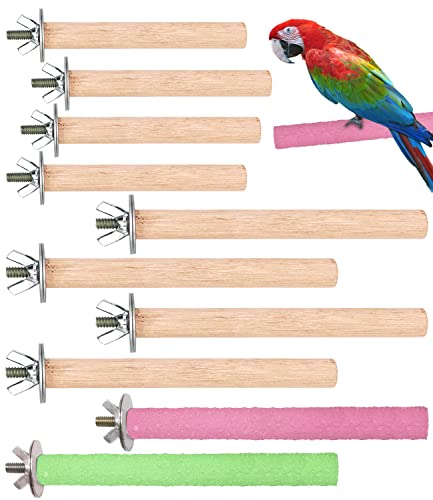 10 Pack Bird Perch, Bird Stand Set Bird Cage Accessories Natural Wood Toy Perch Parrot Toys Natural Branch Standing Stick for Budgies Love Birds Finches Small and Medium-Sized Bird Toys