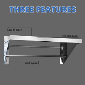 HXCFYP Stainless Steel Shelf 12 x 36 Inches 280 lb, NSF Commercial Wall Mount Floating Shelving for Restaurant, Kitchen, Home and Hotel