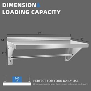 HXCFYP Stainless Steel Shelf 12 x 36 Inches 280 lb, NSF Commercial Wall Mount Floating Shelving for Restaurant, Kitchen, Home and Hotel