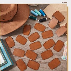 60 Pcs Blank Leatherette Hat Patches with Adhesive Rustic Leatherette Rounded Rectangle Patch Faux Leather Patches for Hats Costumes Fabric Repair Sew Laser Supplies, 3 x 2 Inches (Khaki)