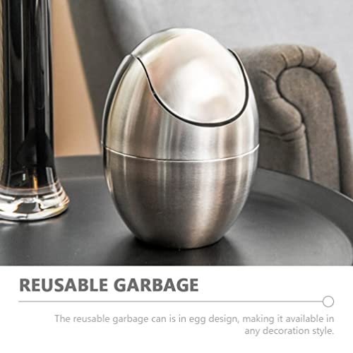 Zerodeko Desktop Trash Can Egg Shape Countertop Waste Basket Stainless Steel Garbage Container Bin Table Sundries Organizer Remote Pen Pencil Holder for Home Office