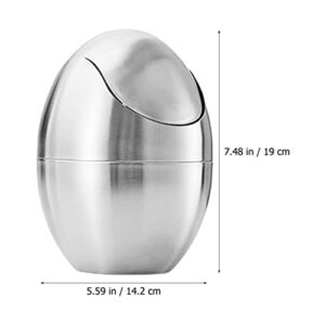 Zerodeko Desktop Trash Can Egg Shape Countertop Waste Basket Stainless Steel Garbage Container Bin Table Sundries Organizer Remote Pen Pencil Holder for Home Office