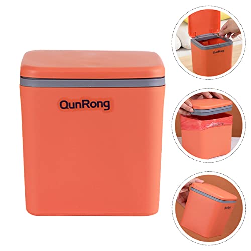 STOBOK Can: Powder with Bathroom Bedroom Desktop Lovely Desk Top Lid Can Multi- Small Pot Orange Garbage Rubbish Home Bin Automotive Bucket Dustbin Container Press Kitchen