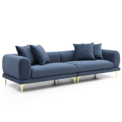 LyuHome Modern Sofa loveseat, 3 Seat Sofa Couch for Living Room, Comfy Couch, Deep Seat Sofa, mid-Century upholstered Sofa for Bedroom, Apartment 107inch (Blue)