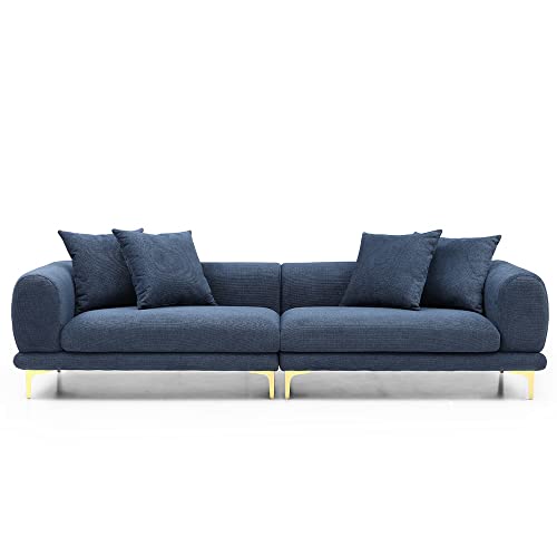 LyuHome Modern Sofa loveseat, 3 Seat Sofa Couch for Living Room, Comfy Couch, Deep Seat Sofa, mid-Century upholstered Sofa for Bedroom, Apartment 107inch (Blue)